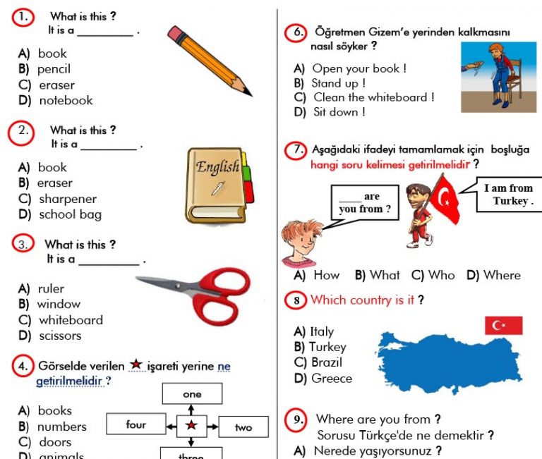 İlkokul 4 Sınıf İngilizce 1 Dönem 2 Yazılı Soruları 7 Pdf İndir
